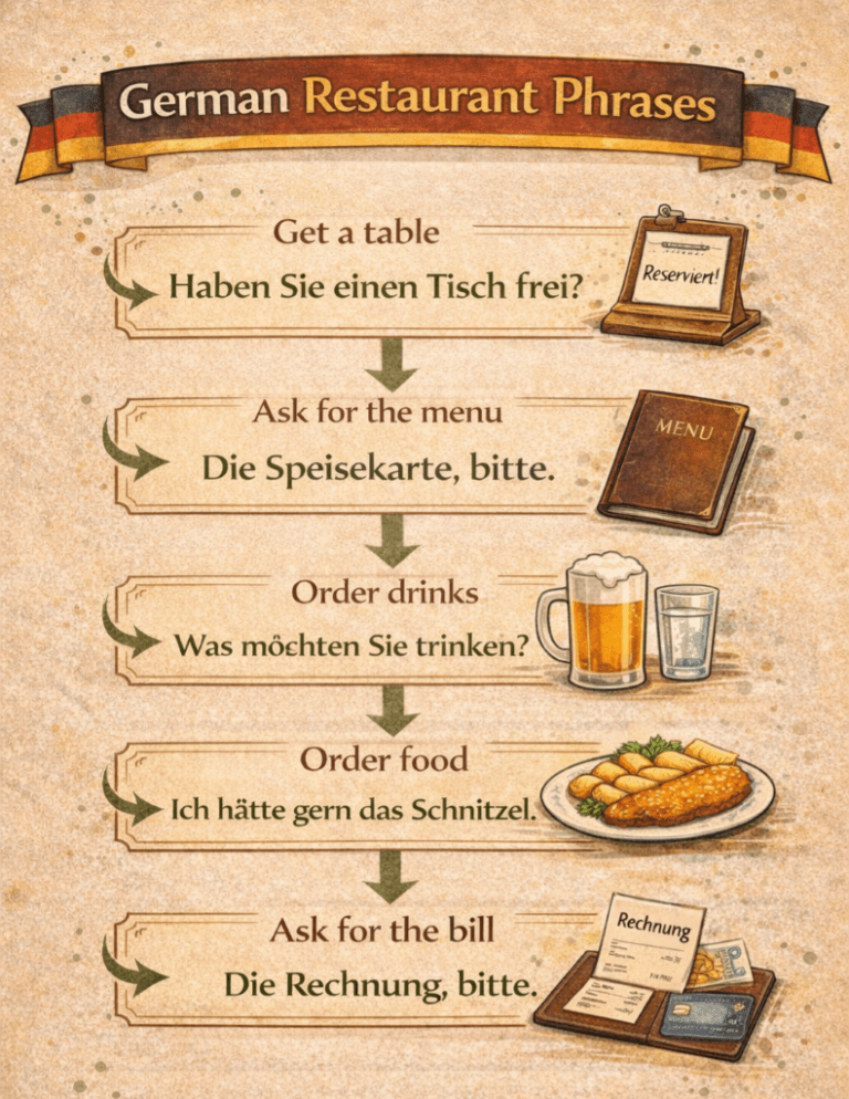 German Restaurant Phrases for Ordering Food, Drinks, and the Bill